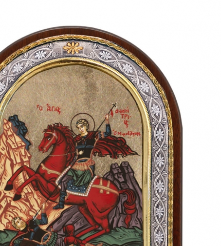Άγιος Δημήτριος Ασημένια Εικόνα με Μεταξοτυπία 23x18cm